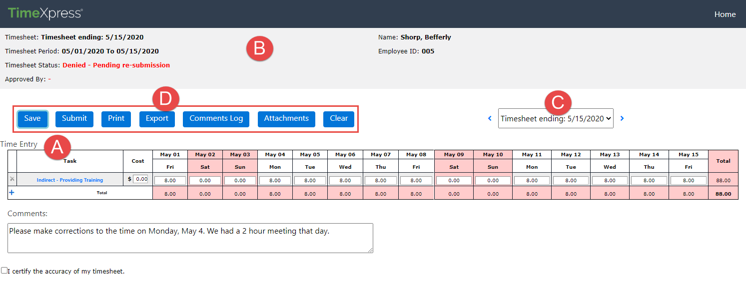 Timesheet Interface