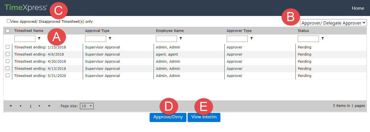 Timesheet Approval Interface