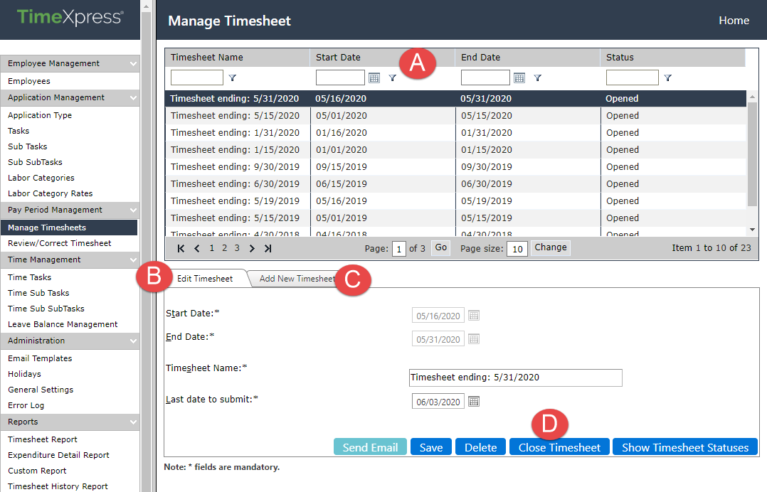 Manage Timesheets Configuration